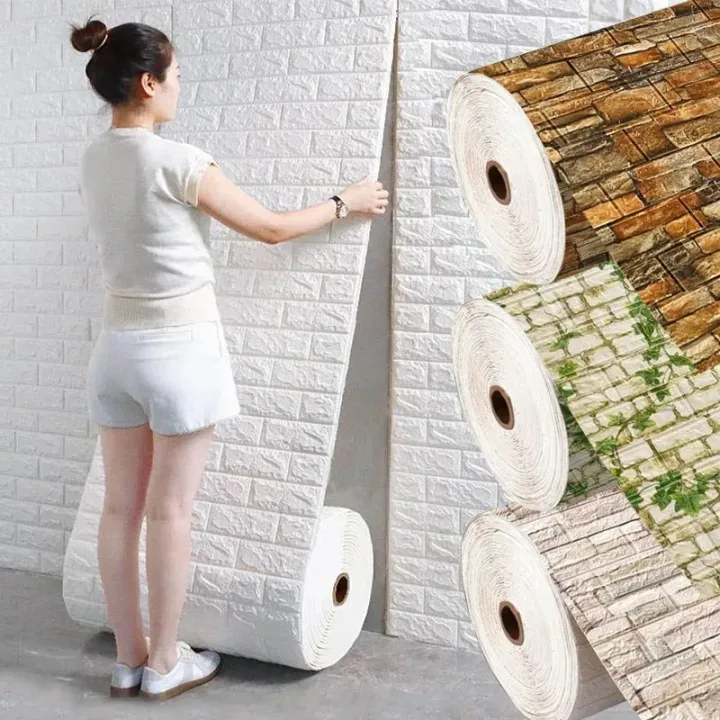 3D Brick Pattern Wall Panels Wallpaper 70cm*1/2/5/10m DIY Waterproof for Living Room Bedroom ...