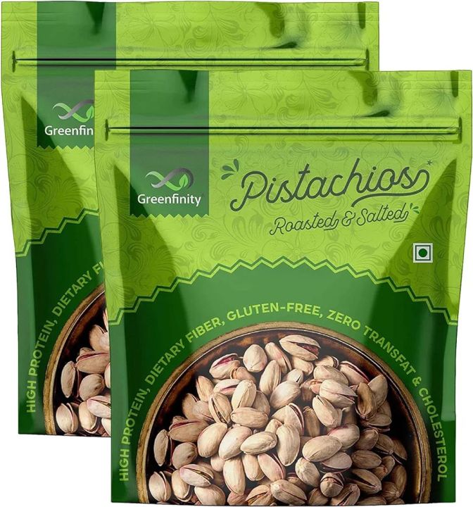 GreenFinity Fresh Whole Roasted Salted Pistachios | Salted Pista With Shell 200g (Pack of 2 ...
