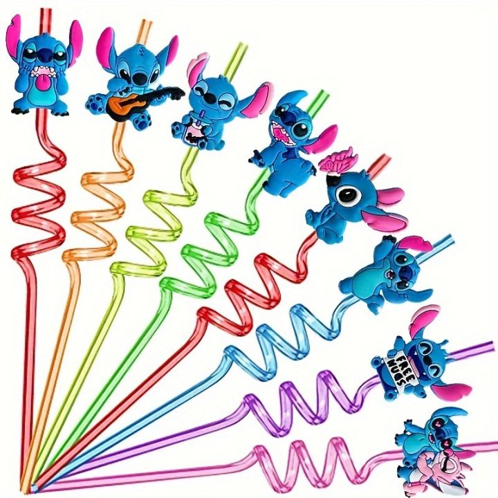 8pcs Disney Stitch Figure Reusable Straws Anime Stich Kawaii Lilo ...