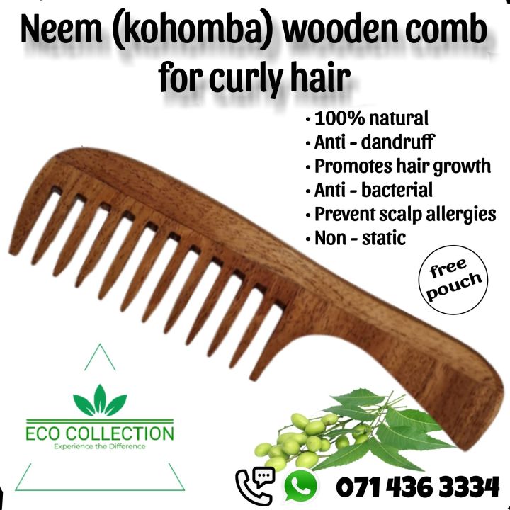Healthy Neem Wooden Comb for Curly Hair/ Neem Comb/ 100% Kohomba wood ...