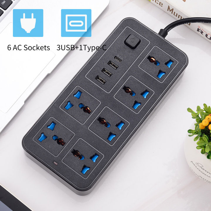 Power Strip With 6 AC Sockets & 3 USB 1 Type C Port 6FT Extension Cord ...