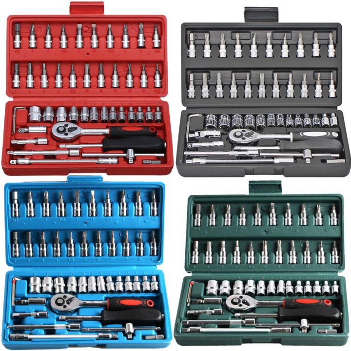 46pcs Socket Set Car Repair Tool Ratchet Spanner Wrench Set with Bit Socket Metric And Extension ...