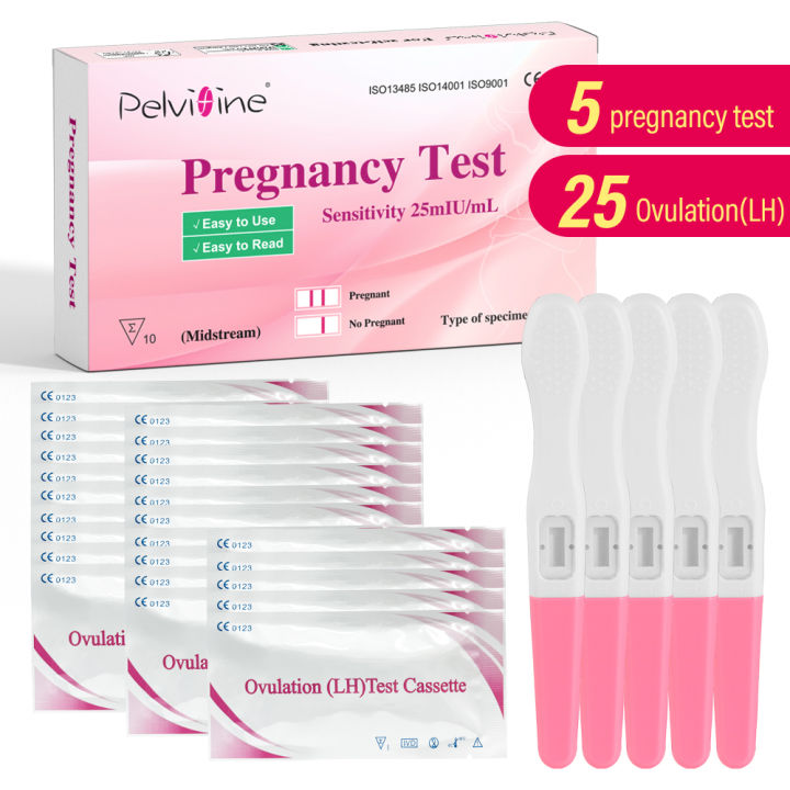 Pelvifine Ovulation & Pregnancy Test Strips Kit: 25 Ovulation Strips ...