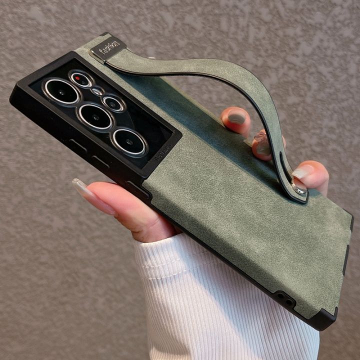 Luxury Wrist Strap Holder Suede Leather Case for Samsung Galaxy S25 S24 ...