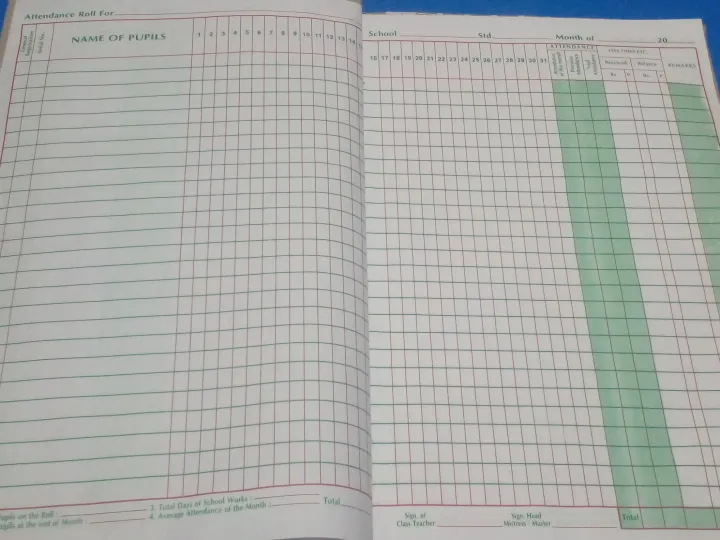 School Attendance Register 60 pages | Daraz.pk