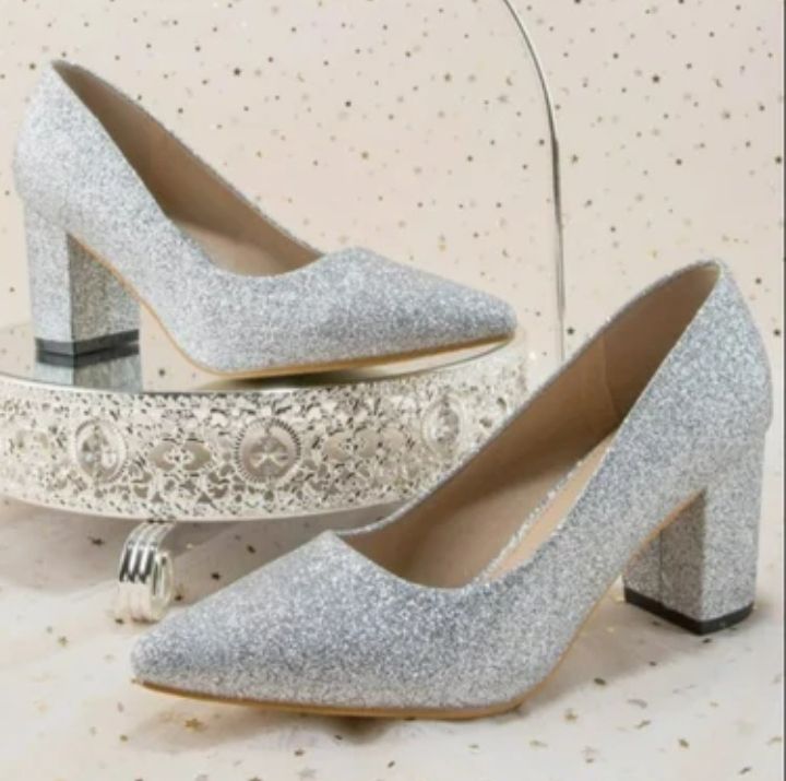 Women Block Heel Fancy Court Shoes Silver & Golden Heel Pumps for Women ...