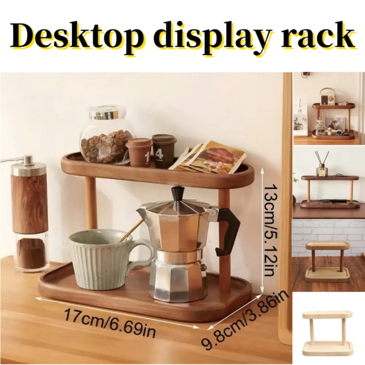1 wooden storage rack 2 layers of desktop display rack desktop dressing ...