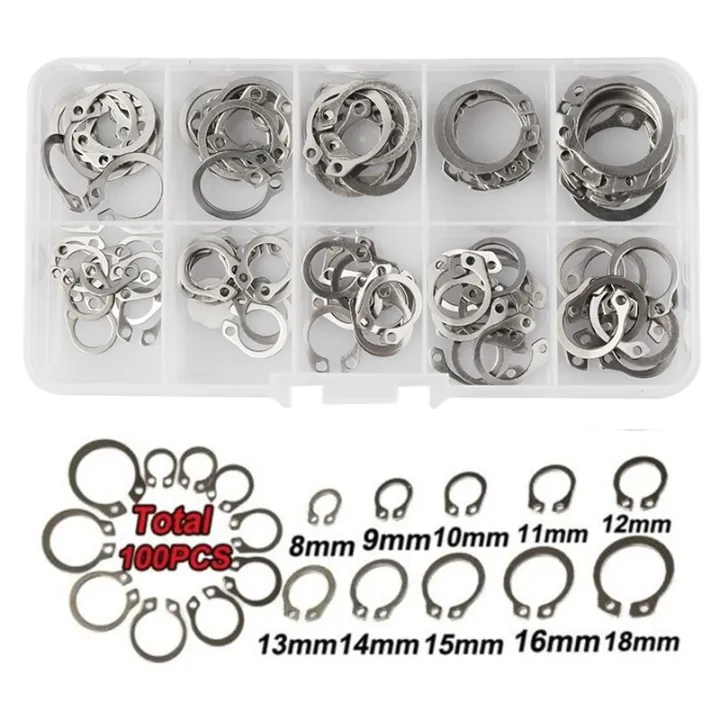 100pcs 304 Stainless Steel 8-18mm Shaft C Type External Circlip Bearing ...