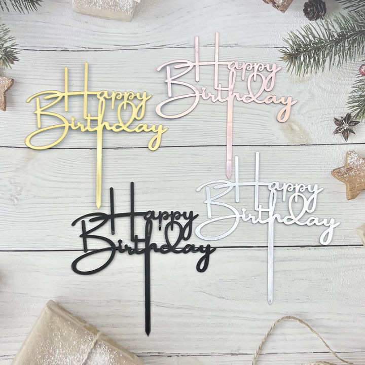 Black Gold Letter Happy Birthday Cake Topper Large Size Acrylic 40 ...