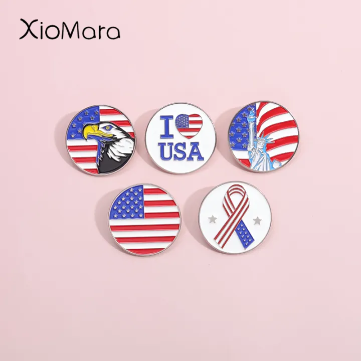 Custom I LOVE American Flag Enamel Pins Statue of Liberty Eagles ...