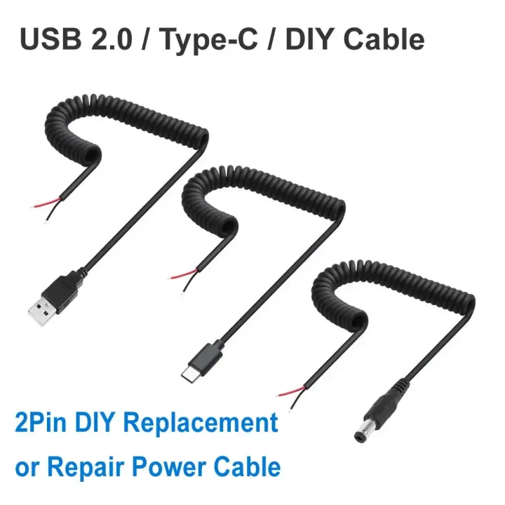 USB Type C 2Pin Pigtail Cable, USB to 2 Core Bare DIY Cable Extension ...