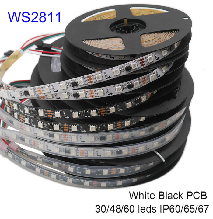 WS2811 Smart Pixel LED Strip DC12V 30/48/60leds/m 5m/lot White/Black ...
