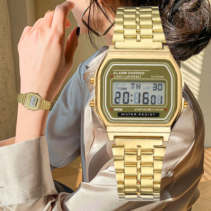 Elegant Digital Watch For Women Gold Silver Stainless Steel Business ...
