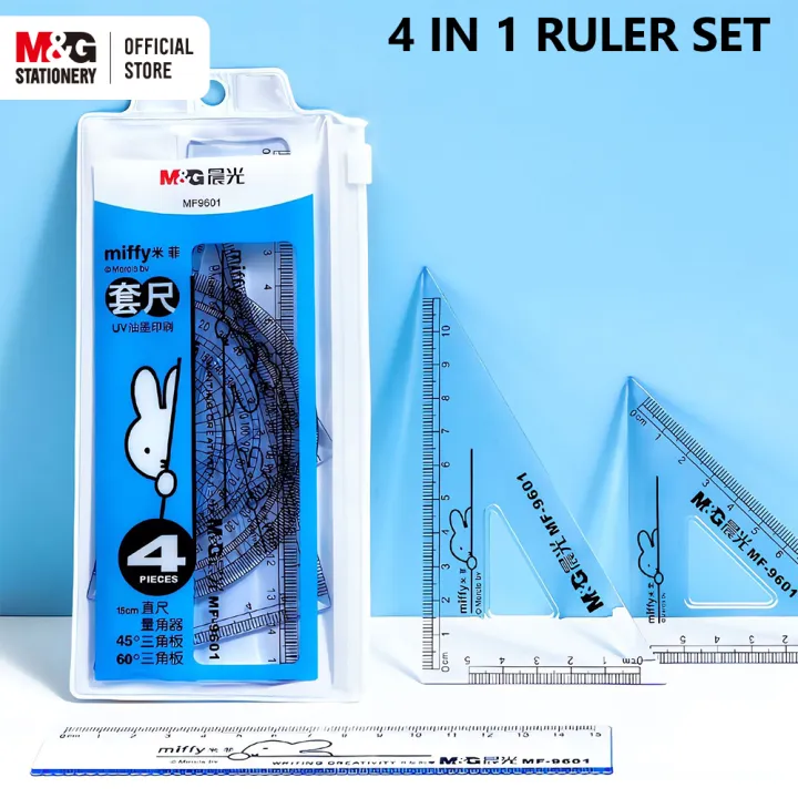 M&G Miffy Drawing Ruler Set 4pcs Measurement Ruler Triangular Ruler ...
