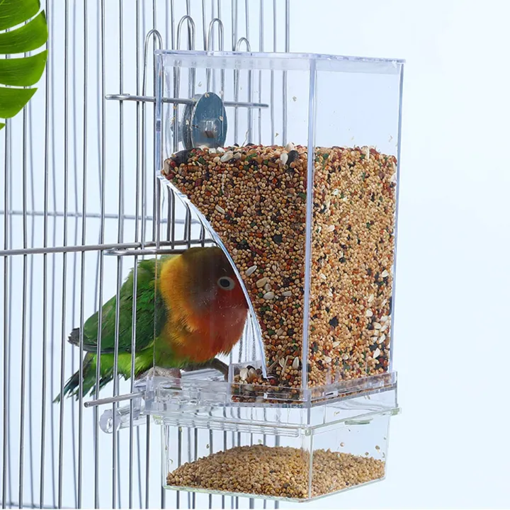 No Mess Bird Feeders Automatic Parrot Feeder Drinker Acrylic Seed Food ...