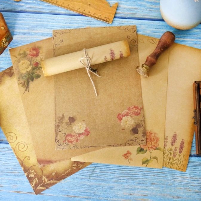 8 Sheets Antique Stationary Paper Set 6" x 8" Kraft Letter Paper Double ...