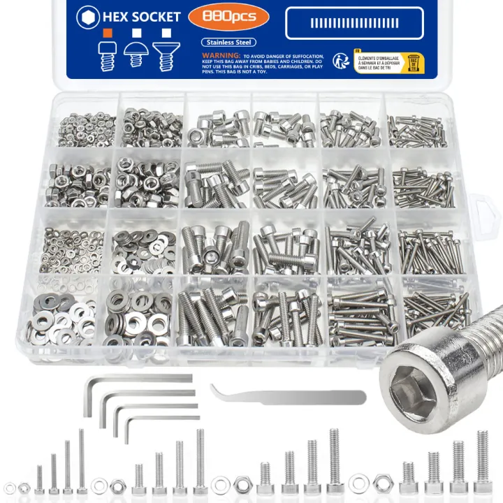 880pcs Stainless Steel Hex Socket Nut & Bolt Set Durable M2 M3 M4 M5 ...