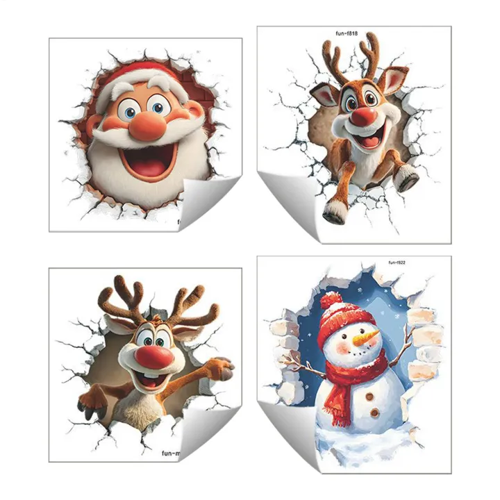 Christmas Window Decorations Wall-Breaking Santa Clings Holiday Glass ...