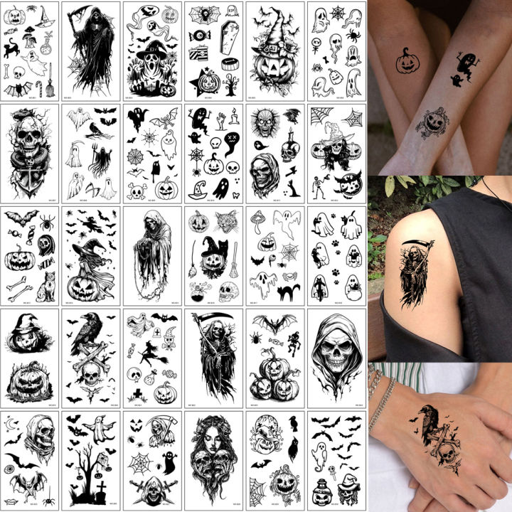 30pcs Waterproof Spider Bat Tattoo Stickers for Halloween Party Skull ...