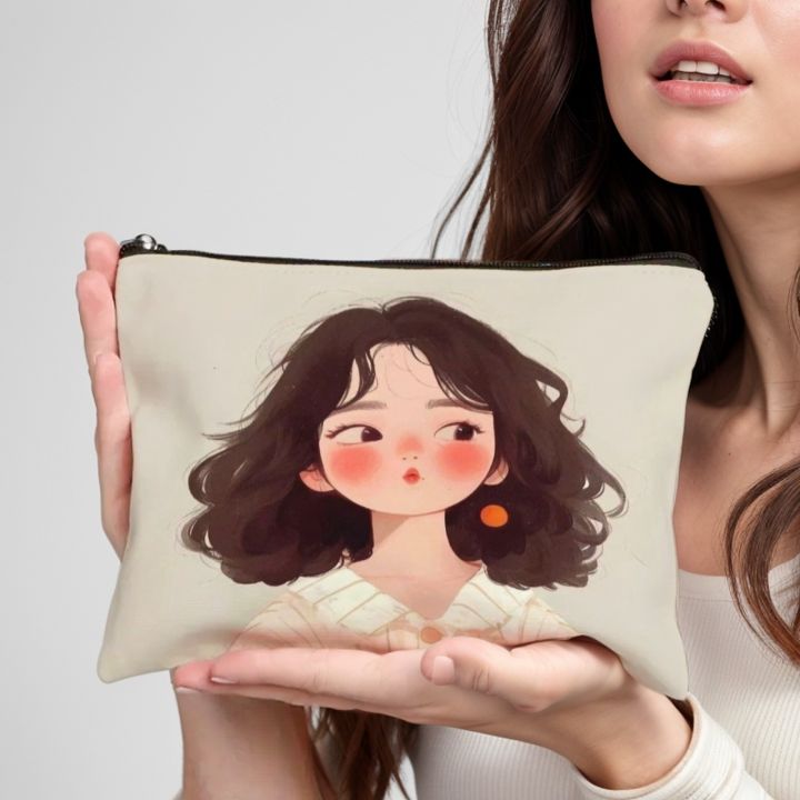 A pretty girl with short hair Durable Zippered Makeup Bag for Travel ...