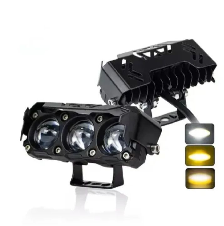 Fog Light 3-Lens LED with Hood Light - Ultra Bright Dual Color Yellow ...