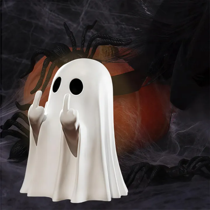 New Cute Middle Finger Ghost Statue, Small Halloween Decor for Home ...