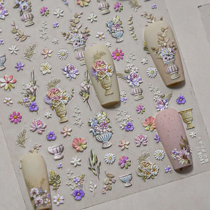 Vintage European Vase Flower Bouquet Colorful Wildflower Petal 5D Nail ...