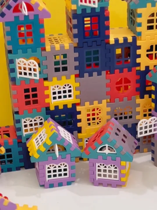 Kids House Building Blocks Set-Creative Interlocking Plastic Bricks ...