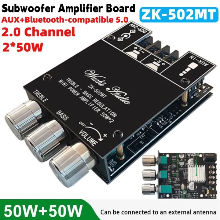 ZK-502MT 2x50W 2.0 Channel Digital Power Amplifier Board AUX Audio ...