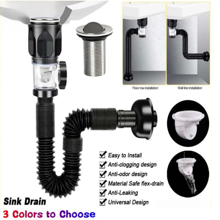 Flip-Top Kitchen Sink Drain Pipes,Retractable Deodorizing Drainer ...