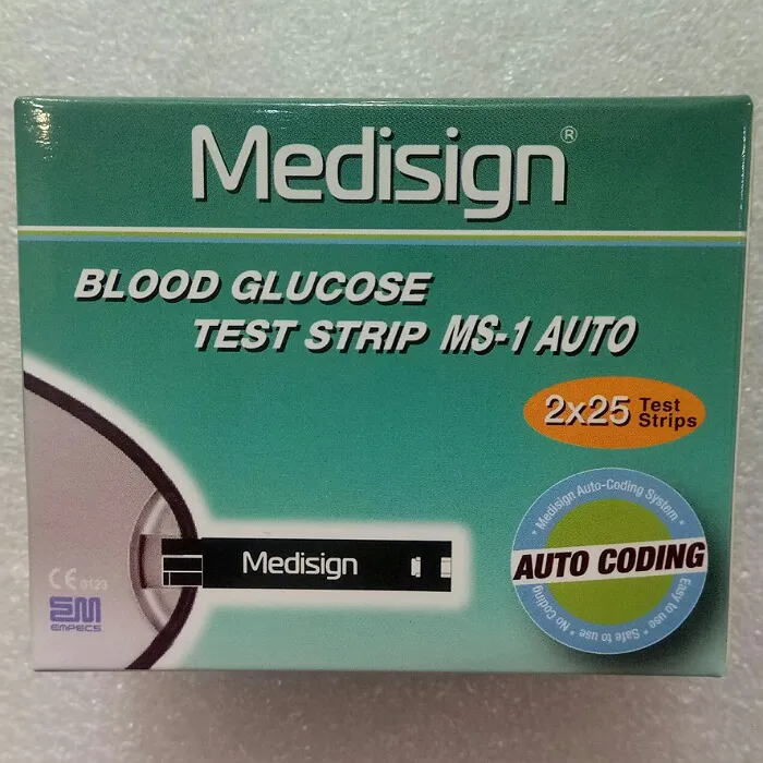 MEDISIGN GLUCOMETER SUGAR TESTING STRIPS 2 X 25 ONLY STRIPS + 10 ...
