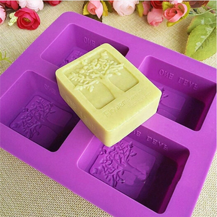 Party Dessert Silicone Mold Tree Shape 4 Hole Square Soap Mold Crafts ...