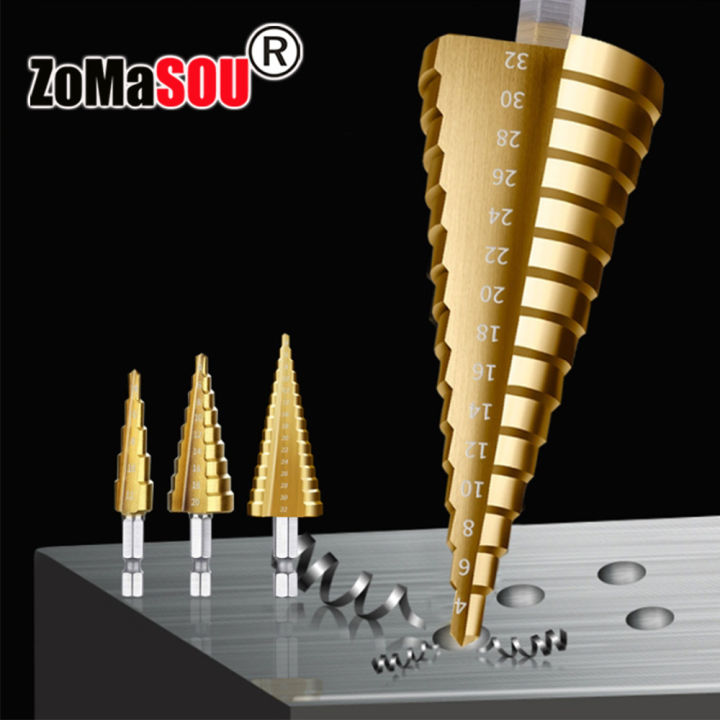 HSS Step Drill Titanium Plated Hexagonal shank straight groove bit 3-12 ...