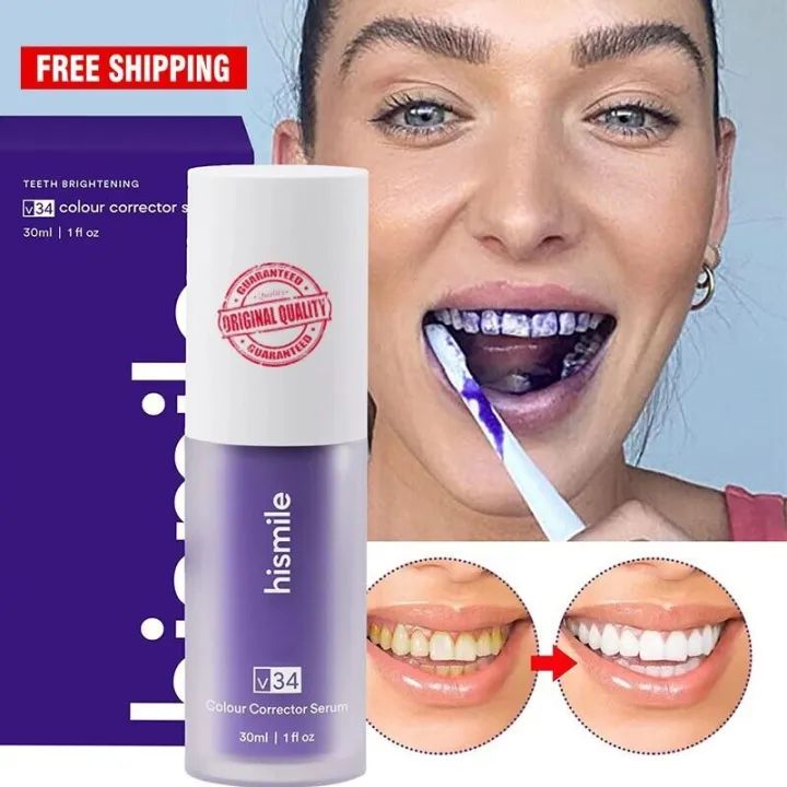 Hismile V34 Purple Color Corrector Teeth Toothpaste Effective Whitening ...