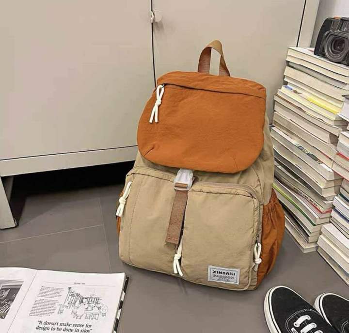Khaki & Light Brown Travel Backpack/ Lightweight/ Laptop Bag/ School ...