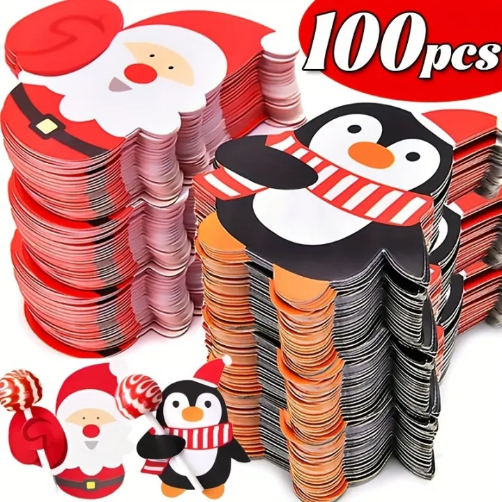 100-Pack Christmas Lollipop Holder Cards - Holiday Candy Decor Paper ...