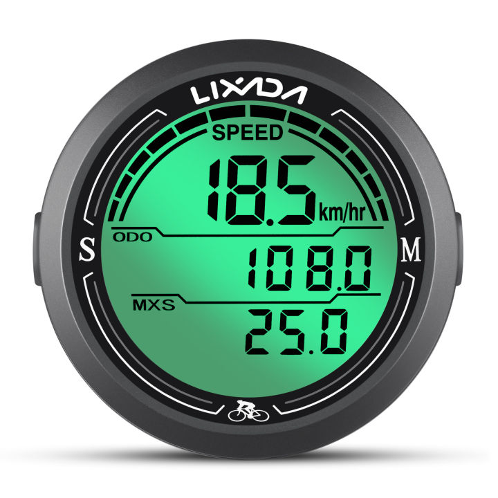 Wired Bike Speedometer IP67 Waterproof Round Shaped Bike Computer Large ...