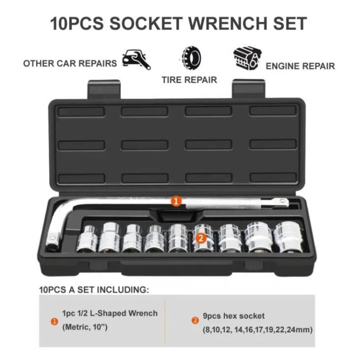 10pcs 1/2 (12.5mm) Auto maintenance tools combination socket set wrench ...