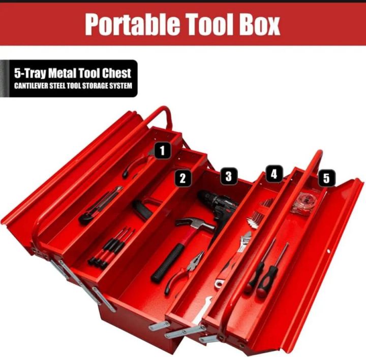 PORTABLE 5 TRAYS METAL TOOL BOX | Daraz.pk