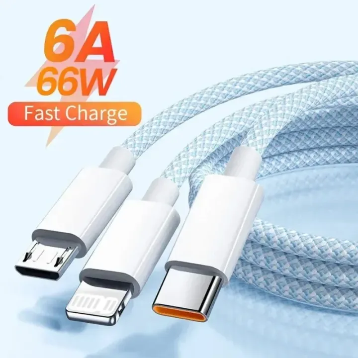 6A 3 In 1 USB Type C Cable 66W Super Fast Charging Cables for Huawei ...