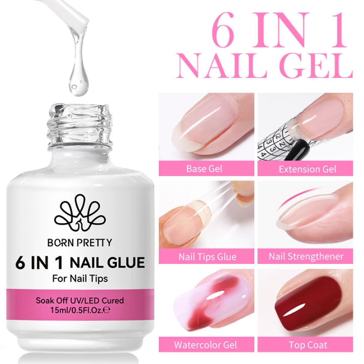 BORN PRETTY 15ML 6 IN 1 Nail Glue Gel for Acrylic Nail Base Gel Top Coat Soak off UV Extension ...