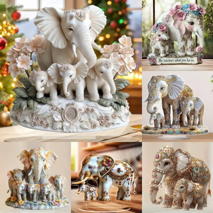 Lovely Baby Elephants Statue,2D Flat Acrylic Figurine,Home,Office,Cafe ...