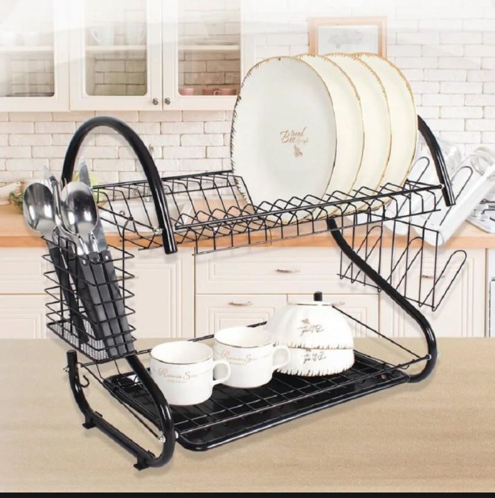 Matte Black S Shape Double Decker Dish Rack Plate Dish Spoon Fork Bowl ...