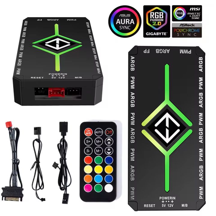 1 To 9 Port ARGB PWM Fan Hub Adapter With ARGB Controller 5V 3 Pin ...