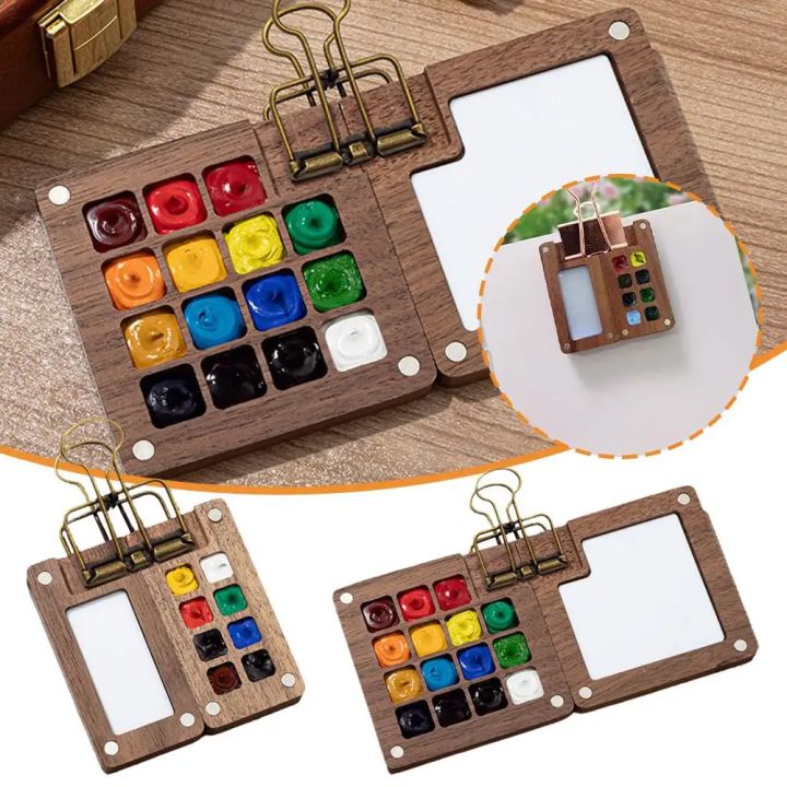 15 Grid Portable Sketchbook Palette, Mini Walnut Wood Color Palette Box ...