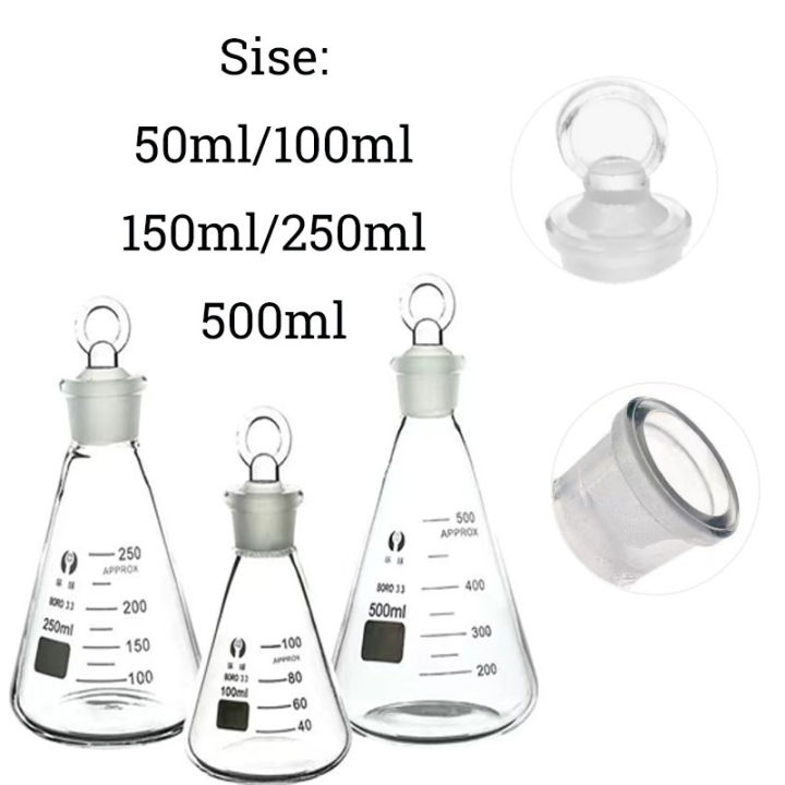 50ml/100ml/150ml/250ml/500ml Glass Erlenmeyer Flask, Conical Lab Bottle ...