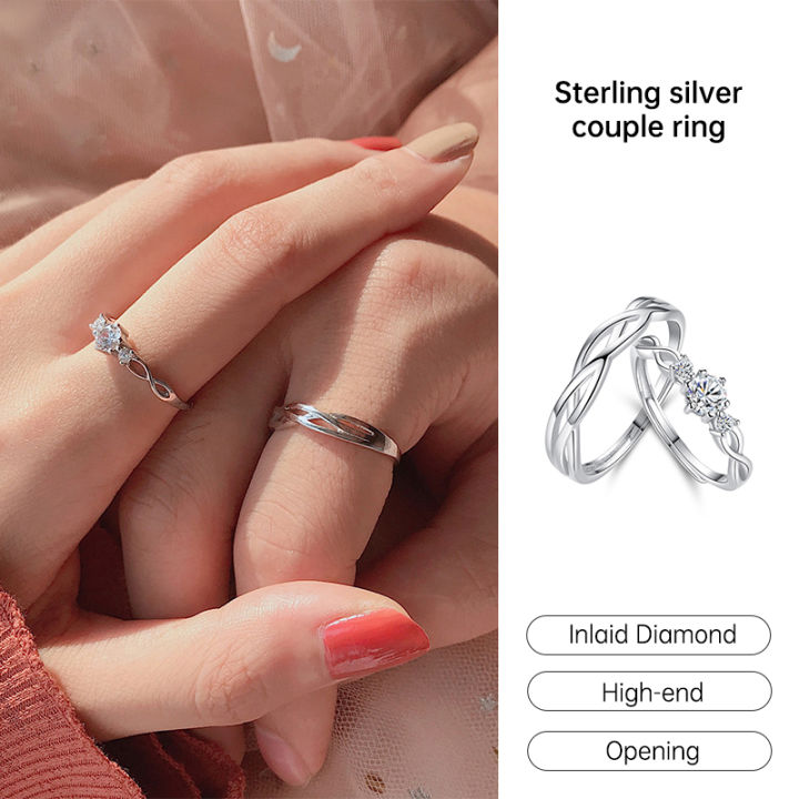 S925 sterling silver couple ring Korean strap simple ins couple ring fine high end wedding ...
