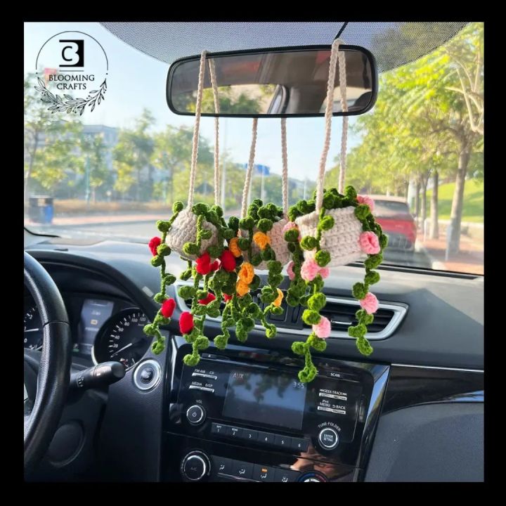 Crochet Car Mirror Flower Pot Hanging | Daraz.lk
