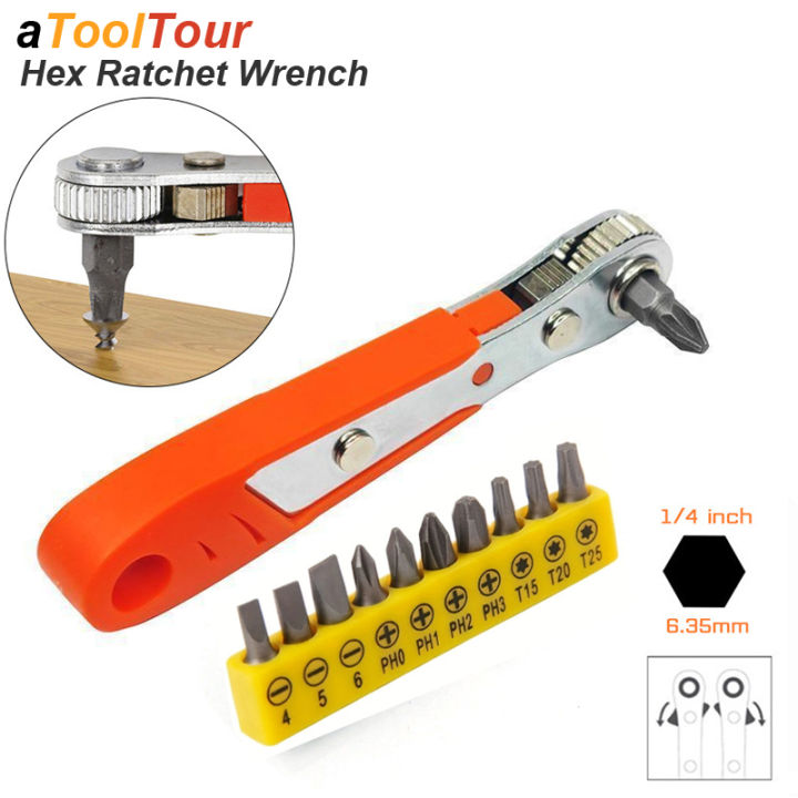 Mini Ratchet Wrench Screwdriver 1/4 Hex Adjustable Quick Release Socket ...