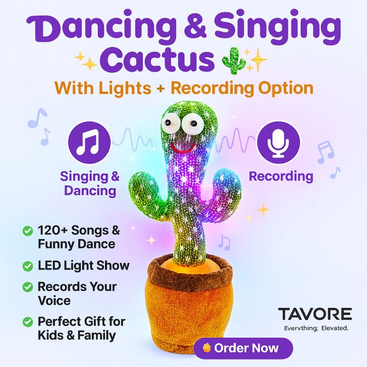 Dancing & Singing Cactus Toy 🌵 with LED Lights, Voice Recording & 120 ...